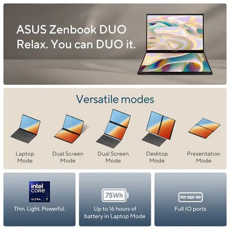 Asus Zenbook Duo Dual 14 3k Oled Touch Laptop Evo Intel Core Ultra 7 255h With 32gb Ram Intel