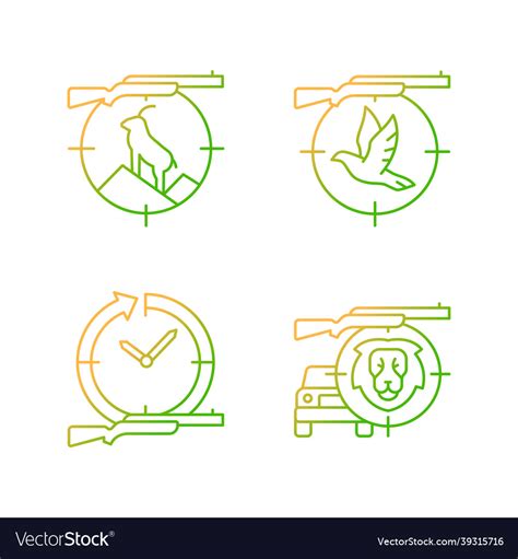 Hunting Types Gradient Linear Icons Set Royalty Free Vector
