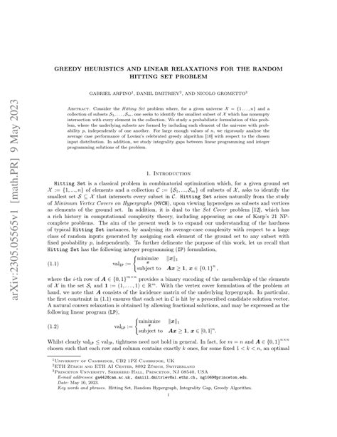 PDF Greedy Heuristics And Linear Relaxations For The Random Hitting