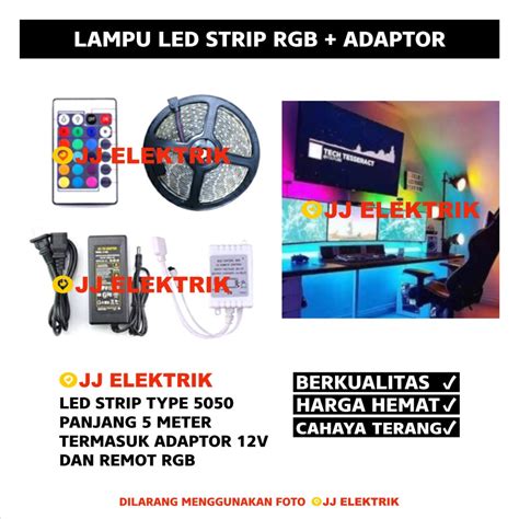 Jual Lampu Led Strip Smd 5050 Rgb Ip44 Set Remote Adaptor 5 Meter 5m