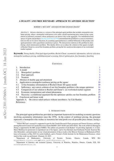Pdf A Duality And Free Boundary Approach To Adverse Selection
