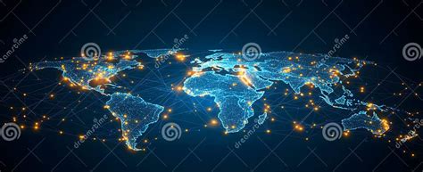 Global Digital Network Connection Futuristic World Map With Data Points