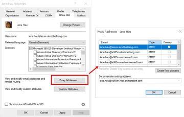 Set ADUser ProxyAddresses Easy365Manager
