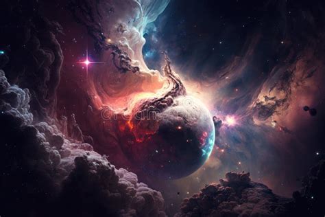 A Breathtaking Illustration Of A Space Nebula Surrounded By Galactic