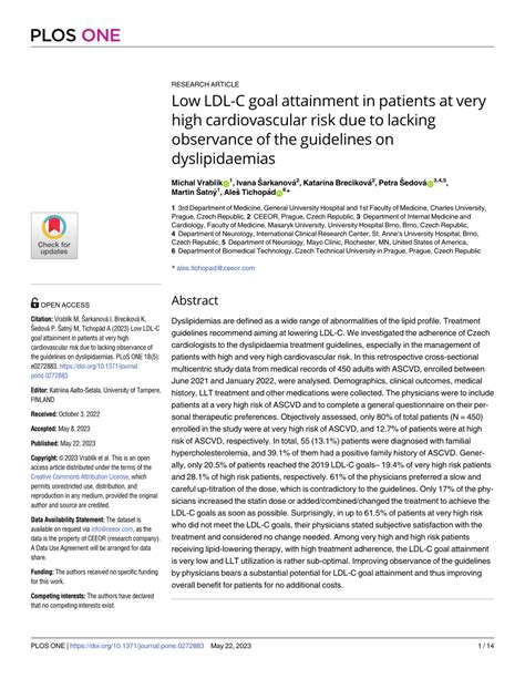 Pdf Low Ldl C Goal Attainment In Patients At Very High Cardiovascular Risk Due To Lacking