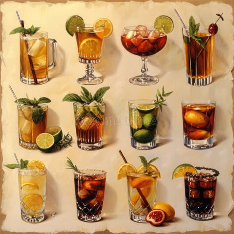 Assorted Refreshing Cocktails Stock Illustration Illustration Of