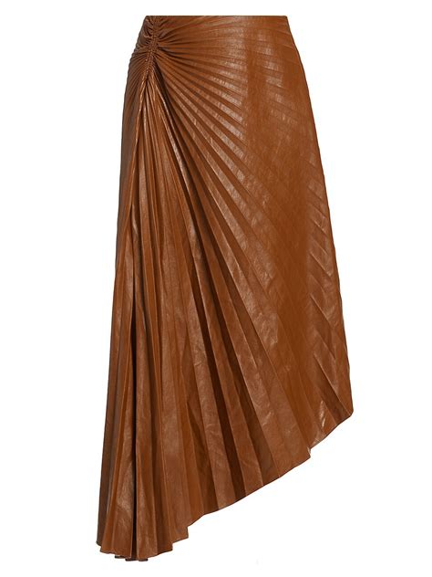 A L C Tracy Faux Leather Pleated Maxi Skirt Cognac Editorialist