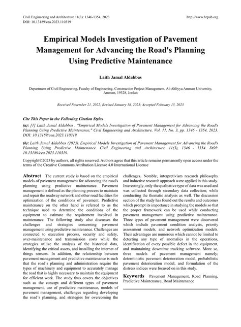 Pdf Empirical Models Investigation Of Pavement Management For Advancing The Roads Planning