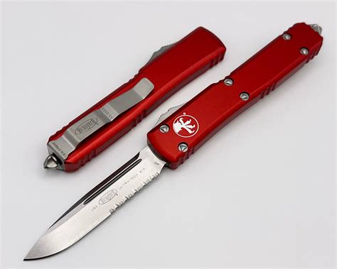 Microtech Ultratech Red And Single Edge Stonewash Partial Serrated 121 1