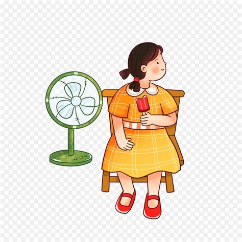 夏天夏日吃雪糕吹风扇女孩PNG图片素材下载 图片编号yvrwnnod 免抠素材网