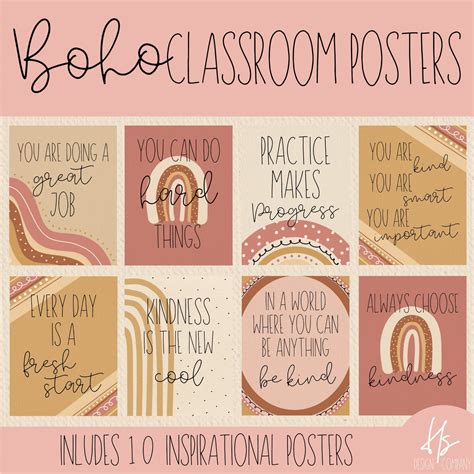 Boho Classroom Poster Pack Printable Bulletin Board Posters Etsy