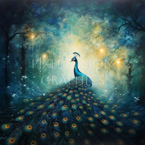 Blue Peacock Clip Art Bird Clipart Fantasy Mystical Peacock Figurine