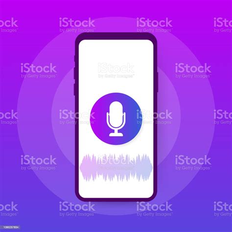 벡터 평면 음성 인식 그림입니다 랜딩 페이지 디자인입니다 파도 소리와 마이크 동적 아이콘 스마트폰 화면 벡터 일러스트입니다 가정 생활에 대한 스톡 벡터 아트 및 기타 이미지