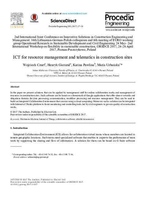 Pdf Ict For Resource Management And Telematics In Construction Sites