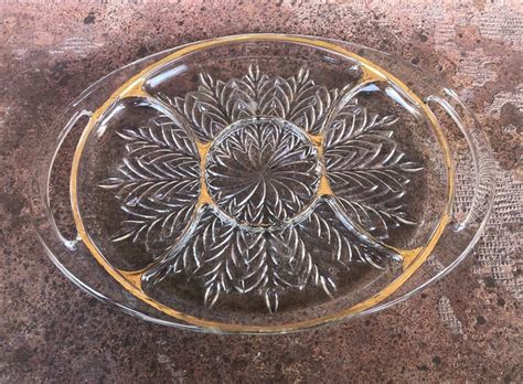 Vintage Glass Divided Serving Tray Tray With Handles Etsy