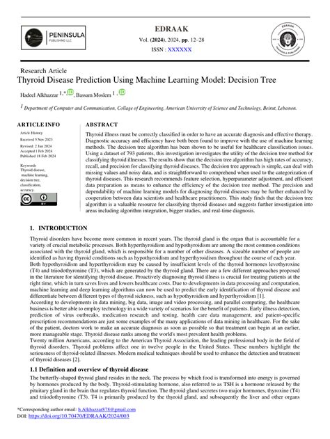 PDF Thyroid Disease Prediction Using Machine Learning Model Decision Tree