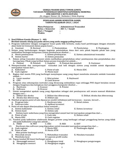 Administrasi Transaksi Kelas Xii C Nopember 2023 Pdf