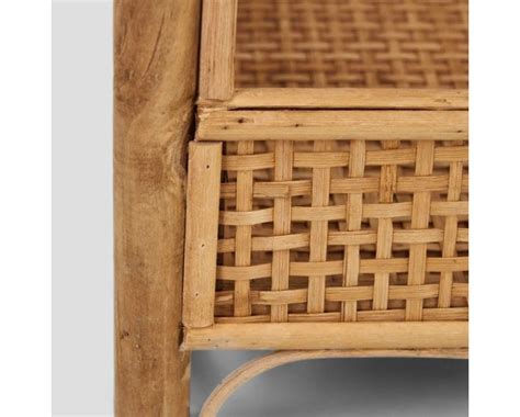 Tavolino Ausiliario In Rattan Naturale Con Ripiano Intrecciato Stile Boho