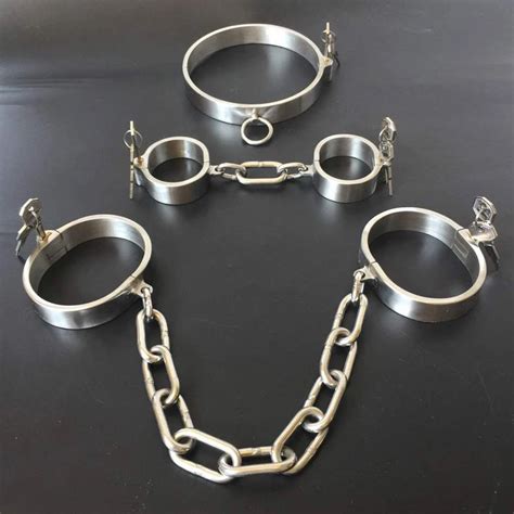 3pcsset Stainless Steel Bdsm Bondage Slave Collar Handcuffs Ankle Cuffs Adult Games Torture