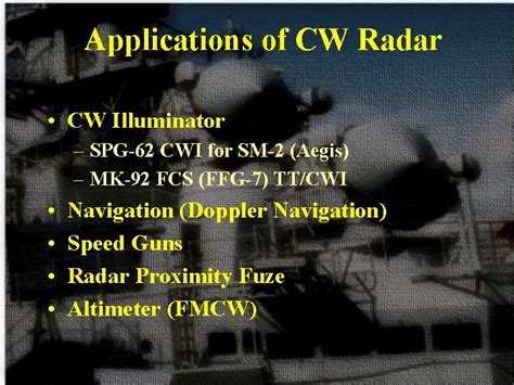 Continuous Wave Radar Doppler Objectives Distinguish Between Pulsed