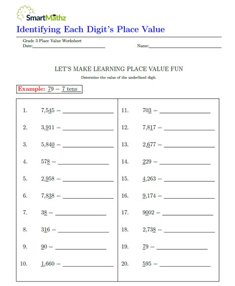 Identifying Each Digits Place Value Smartmathz Worksheets Library