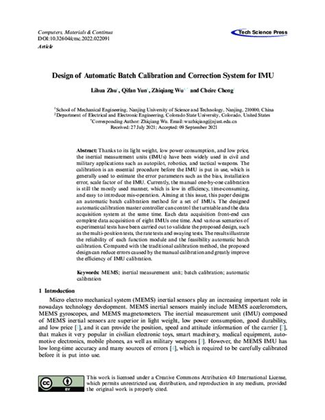 pdf design of automatic batch calibration and correction system for imu