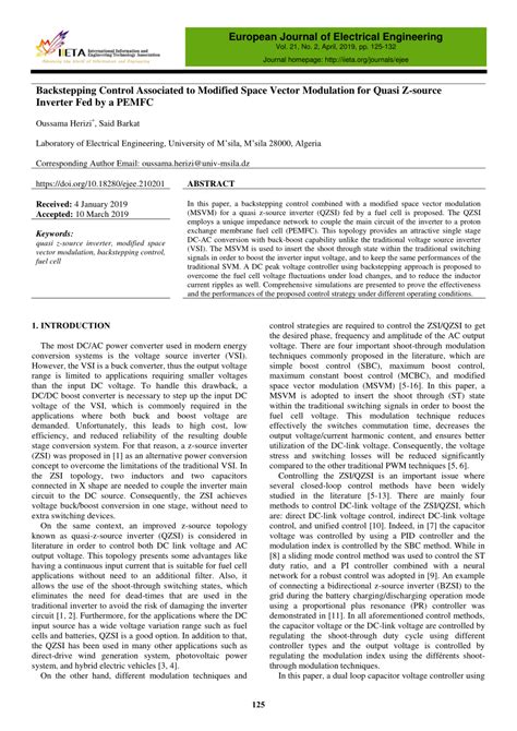 Pdf Backstepping Control Associated To Modified Space Vector Modulation For Quasi Z Source