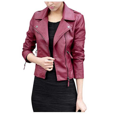 Ichuanyi Womens Classic Faux Leather Jackets Zip Up Motorcycle Short