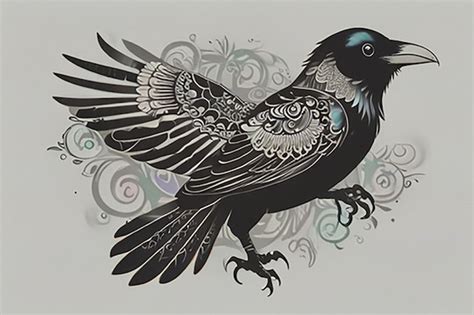 Intricate Crow Illustration With Floral Patterns Premium Ai Generated
