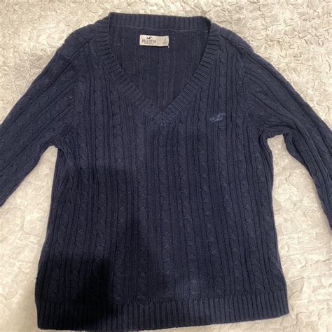 Hollister Navy Cable Knit Jumper Such Good Quality Depop