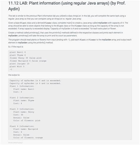 solved 11 12 lab plant information using regular java