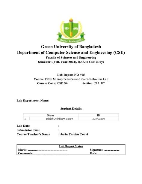Mandm Lab Report Green University Of Bangladesh Department Of Computer Science And Engineering