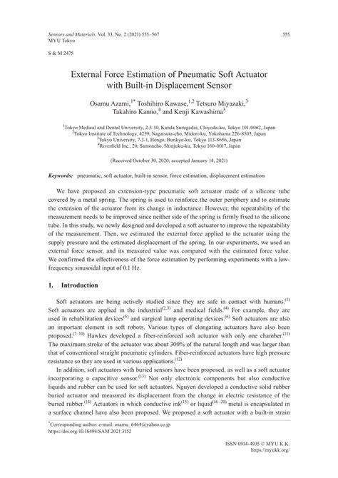 Pdf External Force Estimation Of Pneumatic Soft Actuator With Built