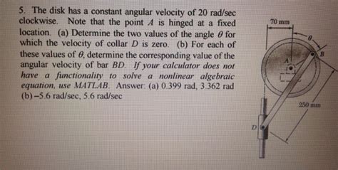 the disk has a constant angular velocity of 20