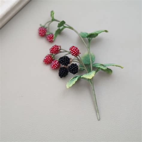 Micro Crochet Brooch Raspberry Brooch Fruit Brooch Blackberry Brooch