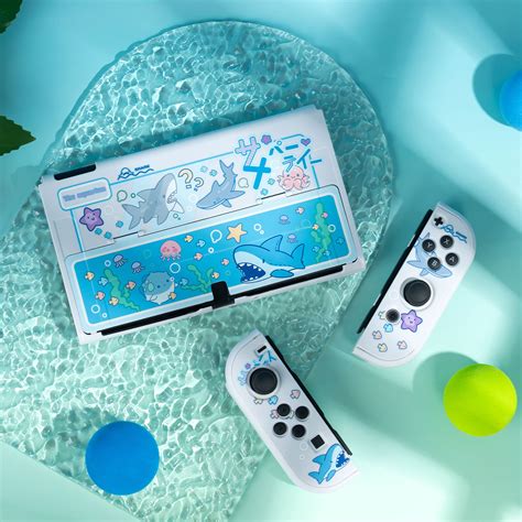 极想任天堂switch Oled保护壳硬壳透明保护套鲨鲨派对 Joycon手柄套底座保护套 Switch保护壳摇杆帽防摔lite 虎窝淘