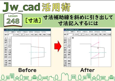 簡単Jwcad248寸法寸法補助線を斜めに引き出して寸法記入するには使い方 もてなしお背表紙テンプレートJw cad