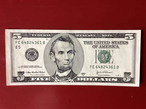 Us 5 Dollarsold Bill Series 2003 Serial Fe64824361b Mint Condition £