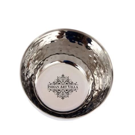 Silver Round Steel Hammered Design Soup Bowl 350 Ml For Home