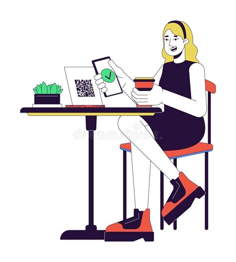 Female Cafe Customer Scanning Qr Code 2d Linear Cartoon Character Stock