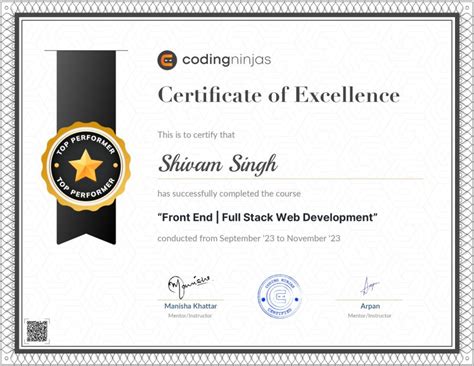 Shivam Singh On Linkedin Frontend Fullstack Codingninjas Certification
