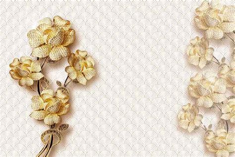 پارسه کاغذ و پوستر دیواری 3d گل های مصنوعی طلایی نگینی در زمینه طرح