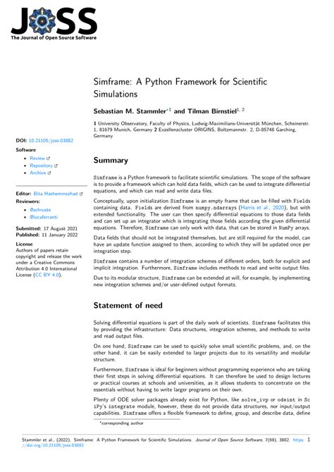 Pdf Simframe A Python Framework For Scientific Simulations