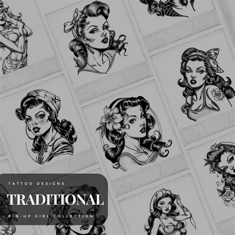 Traditional Pin Up Girl Tattoo Designs Procreate Brushes Tattoo Flash
