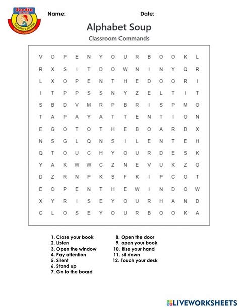 Alphabet Soup Classroom Commands Worksheet Live Worksheets