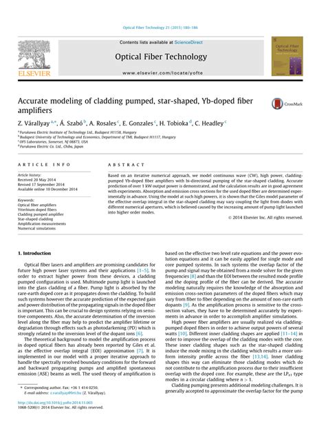 PDF Accurate Modeling Of Cladding Pumped Star Shaped Yb Doped Fiber