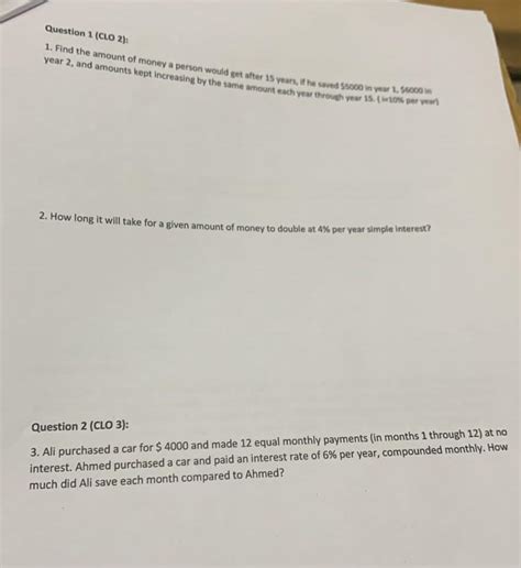 solved question 1 clo 2 1 find the amount of money a