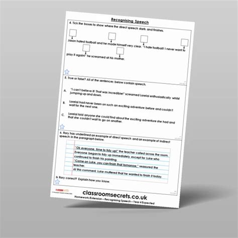 Year 4 Recognising Speech Homework Resource Classroom Secrets