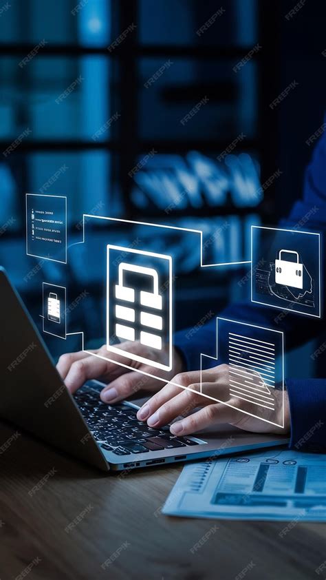 Businessman Using Laptop With Database On Computer To Store Files Document Data Digital File