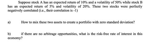 Solved Suppose Stock A Has An Expected Return Of And A Chegg